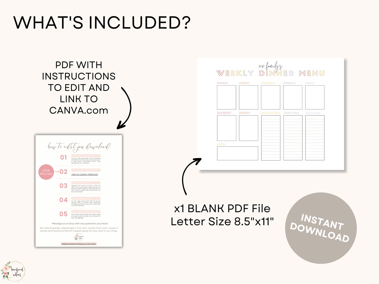 Weekly Dinner Menu Editable Printable | Family Meal Plan Rainbow ...