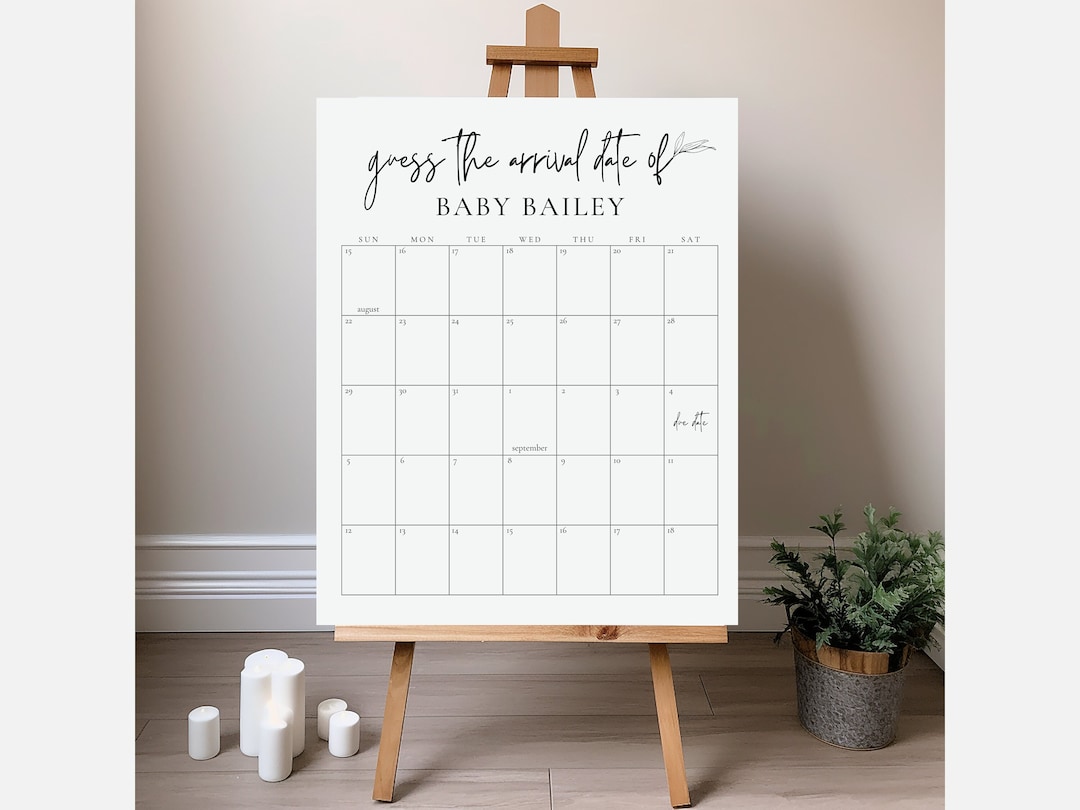 Baby Due Date Calendar Game Printable | Editable in Canva | Minimalist ...