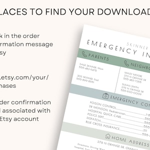 Emergency Information Sheet | Editable Emergency Contact Info Template ...