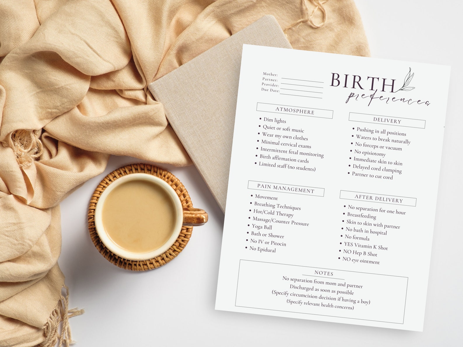 Birth Plan Template | Editable Birth Preferences on Canva Printable ...