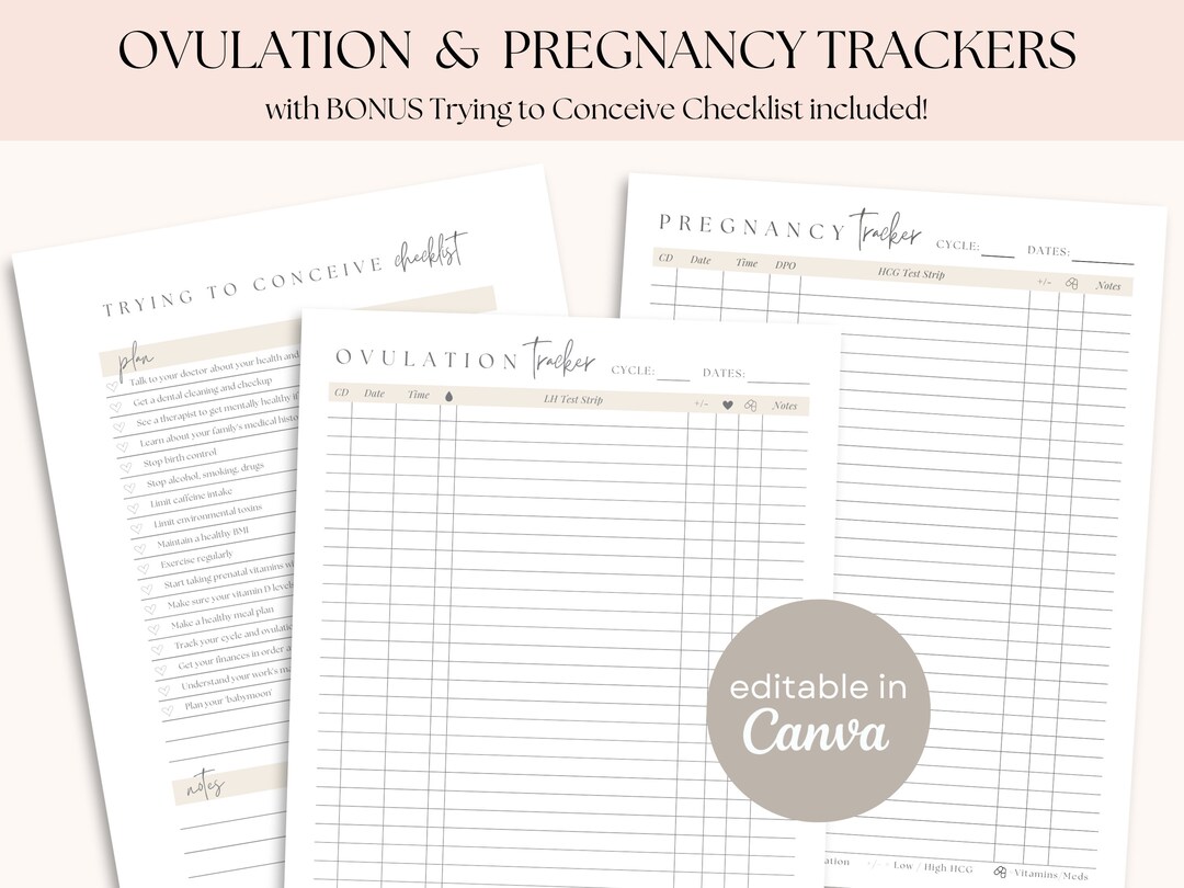 Ovulation Tracker Pregnancy Tracker Printable Editable - Etsy