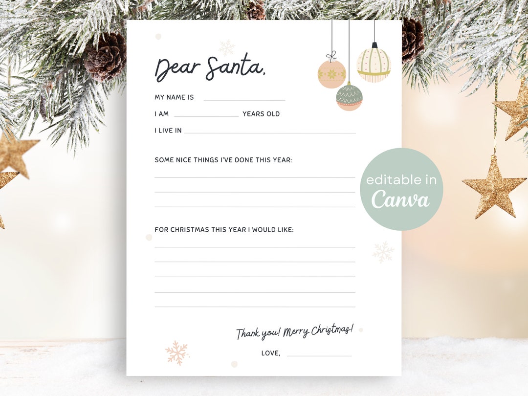 Dear Santa Letter Christmas Wish List Editable Printable | Kids Letter ...