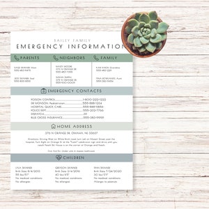 Emergency Information Sheet | Editable Emergency Contact Info Template ...