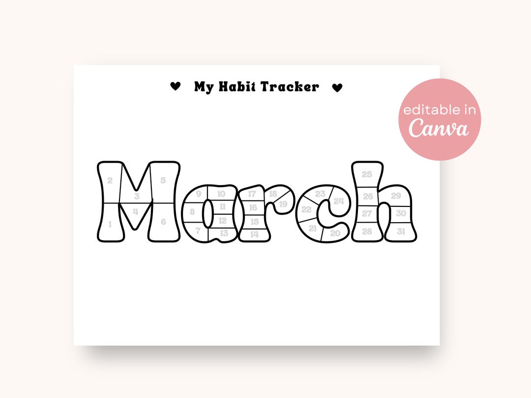 March 2025 Habit Tracker Editable Printable | Daily Workout Reading Log ...