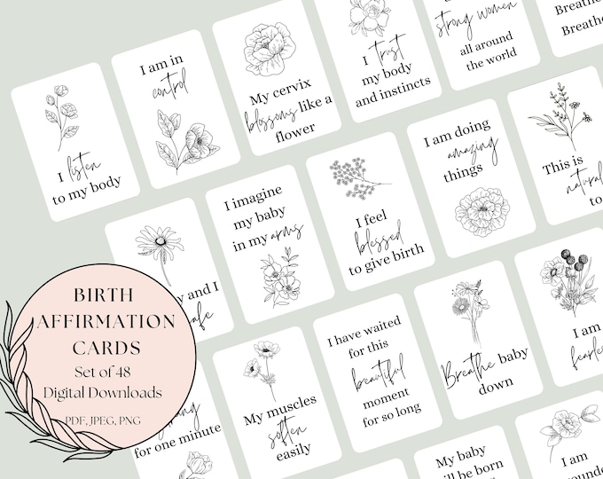20 Birth Affirmation Cards Baby Shower Gift Positive Birth Printable Cards Digital Download ...