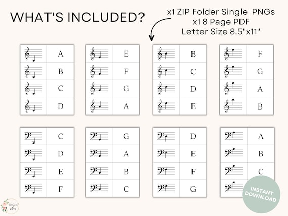 Printable Music Notes Flash Cards For Treble Clef And Bass Clef