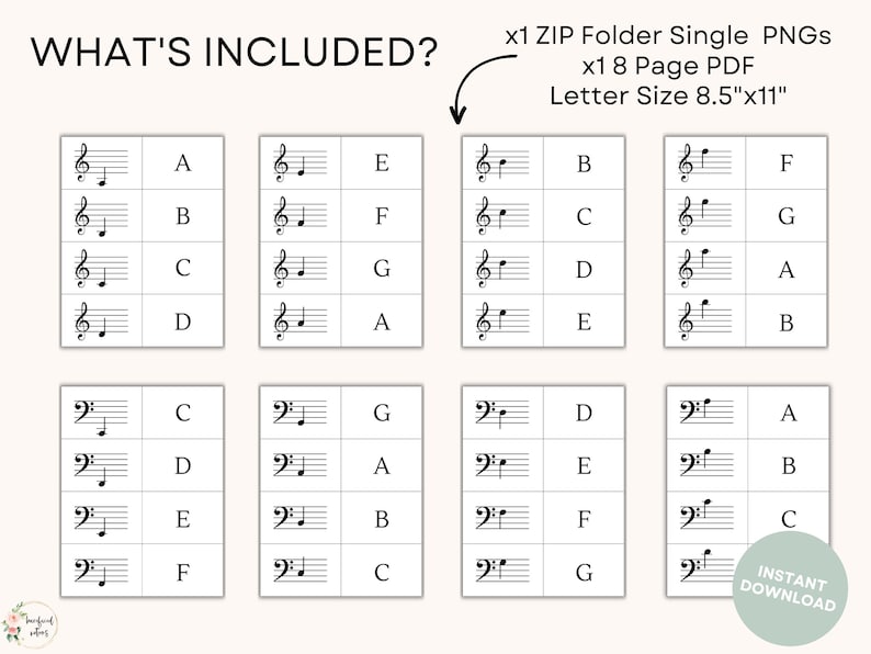 Music Notes Flash Cards Printable | Treble Clef and Bass Clef ...