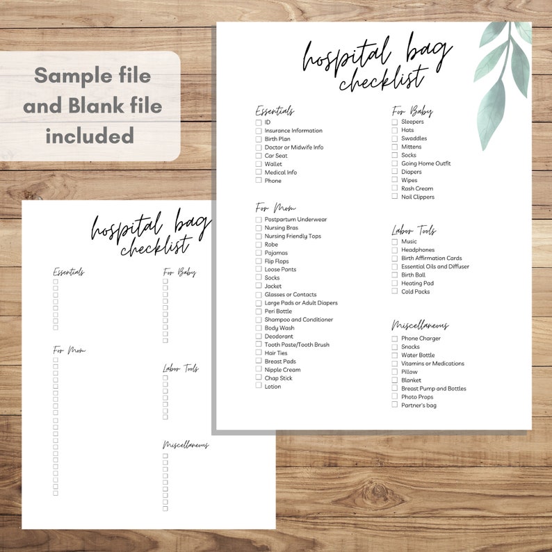 Hospital Bag Checklist Digital Download Editable Template on - Etsy