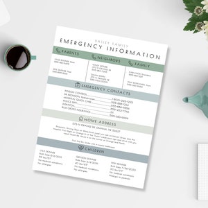 Emergency Information Sheet | Editable Emergency Contact Info Template ...