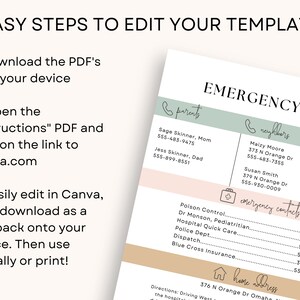Emergency Information Sheet | Editable Emergency Contact Info Template ...
