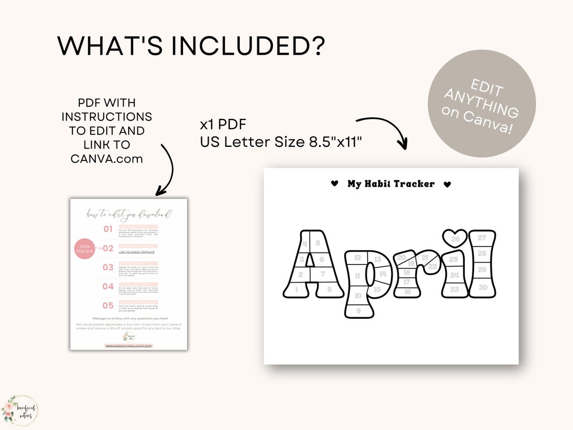 April 2025 Habit Tracker Editable Printable | Daily Workout Reading Log ...