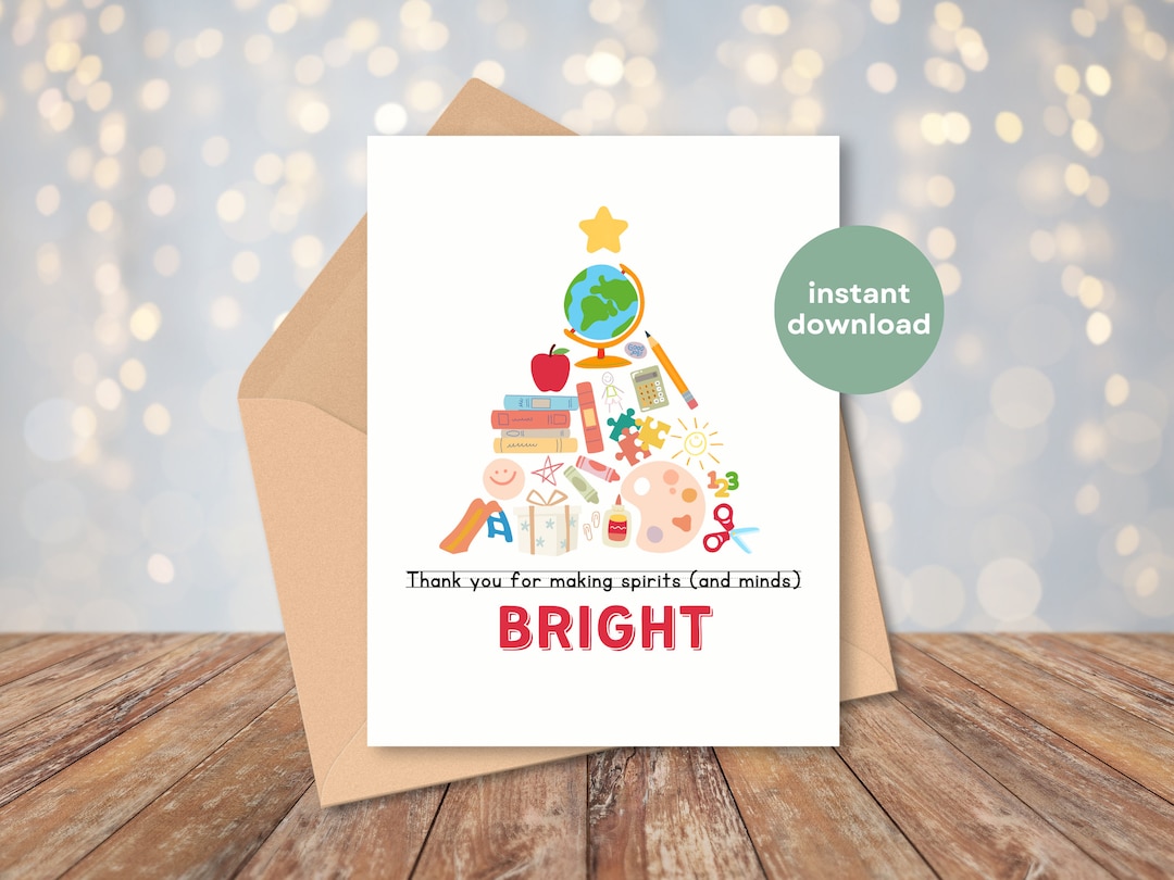 Printable Teacher Christmas Card Elementary School Teacher Gift ...