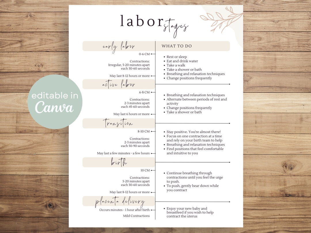 Labor Stages Printable Editable Phases of Labor Handout - Etsy