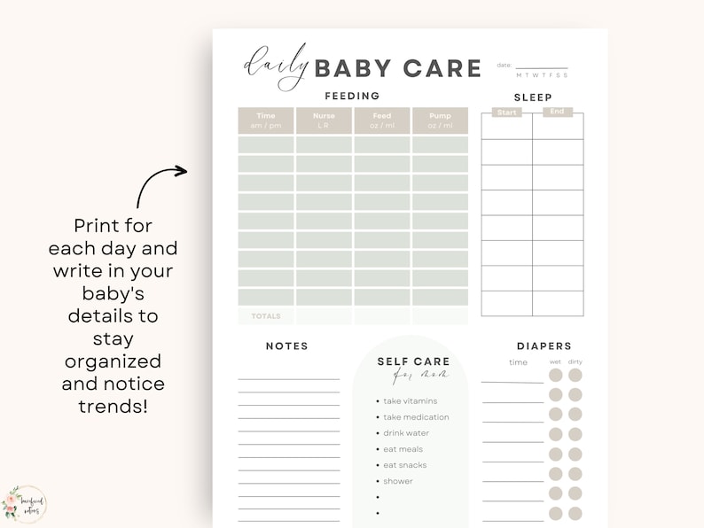 Daily Baby Tracker Printable | Sage Editable Baby Log Book Newborn Log ...