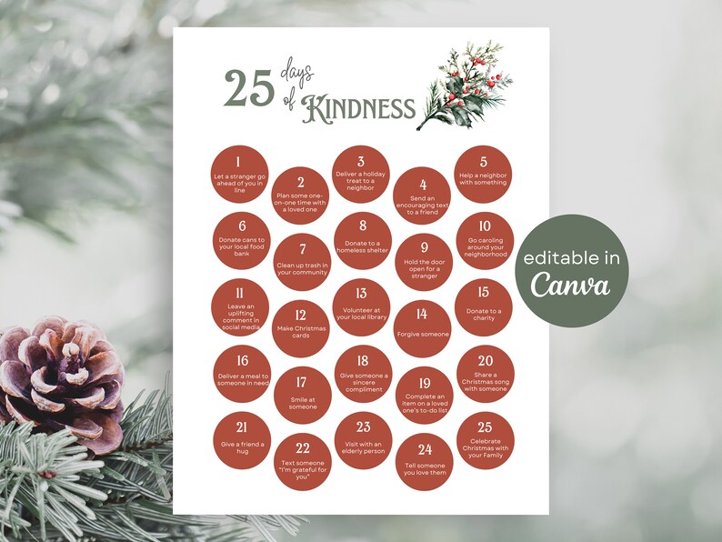Christmas 25 Days of Kindness Editable Printable | Kids Activity ...