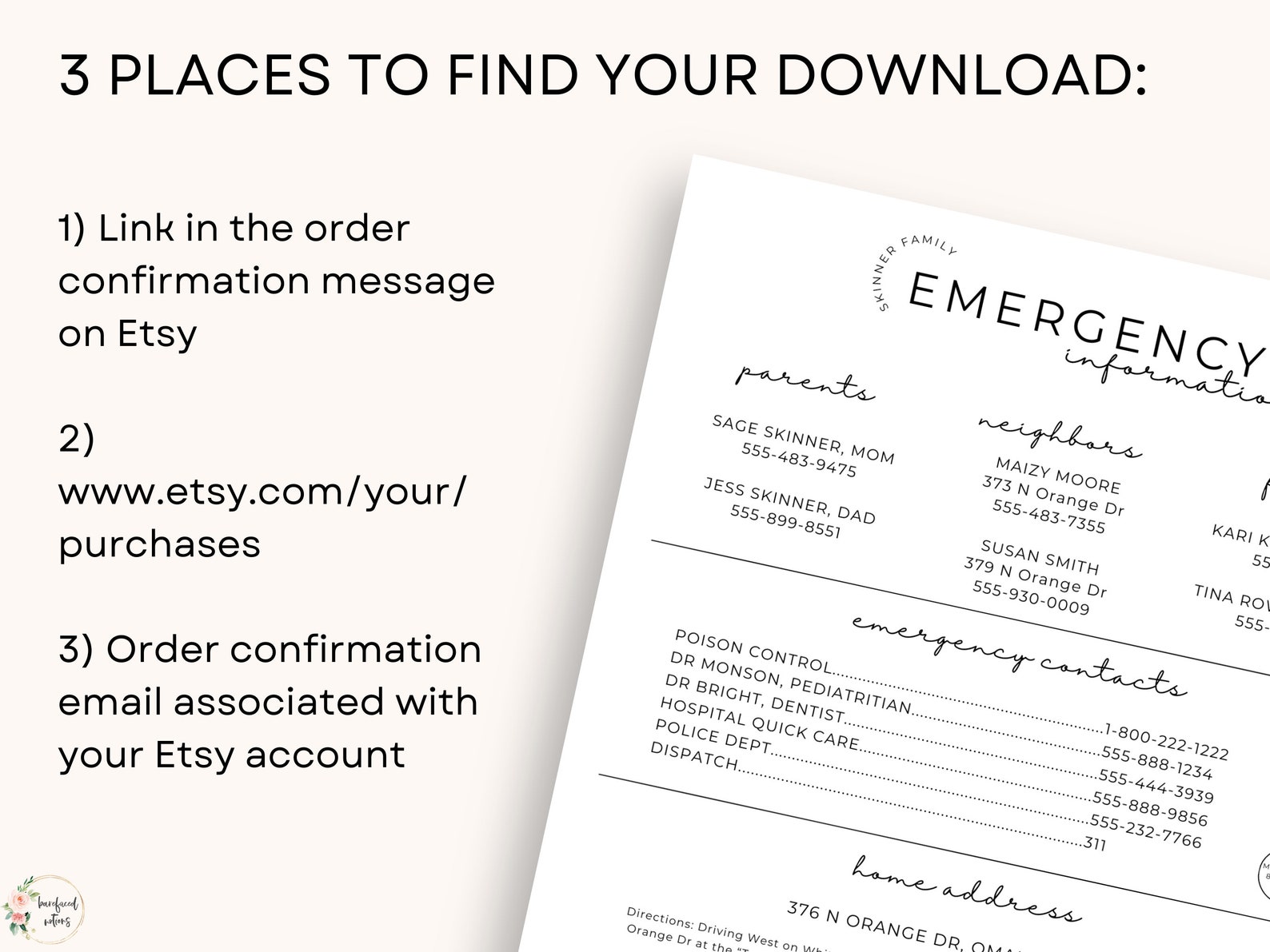 Emergency Information Sheet | Editable Emergency Contact Info Template ...