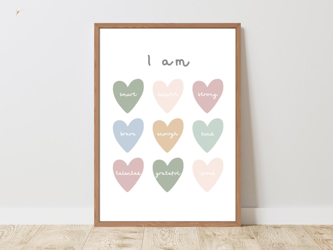 Wall Art Positive Affirmations Kids Heart | Printable Baby Playroom ...