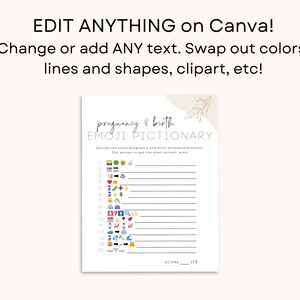 Baby Shower Game Emoji Pictionary Pregnancy and Birth Editable ...