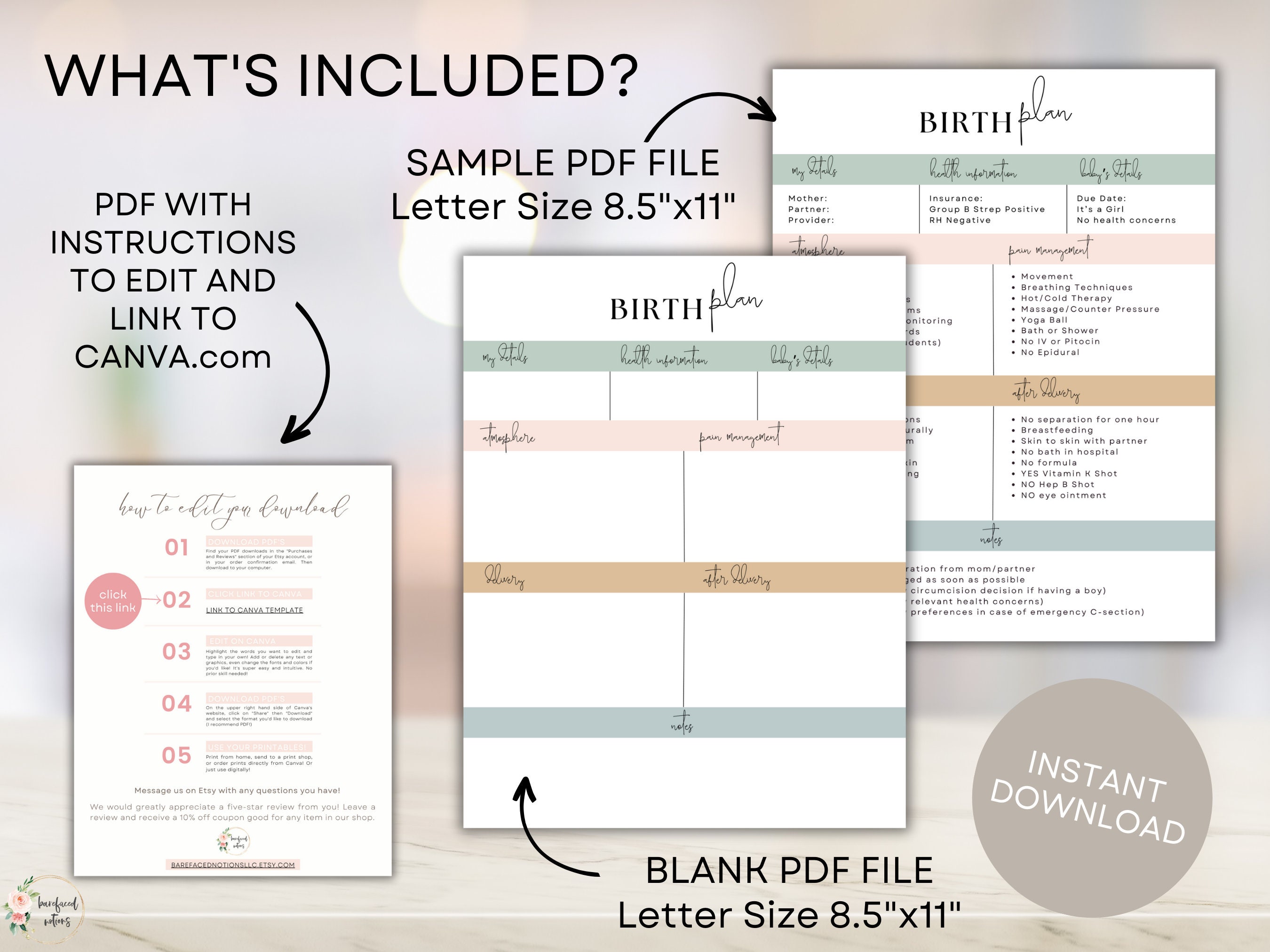 Birth Plan Template | Minimalist Editable Birth Preferences on Canva ...
