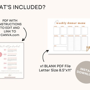 Weekly Dinner Menu Editable Printable | One Week Family Meal Plan ...