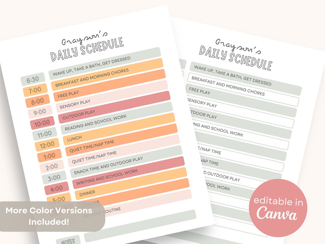 Kids Daily Schedule Editable Printable Template | Toddler Daily Routine ...