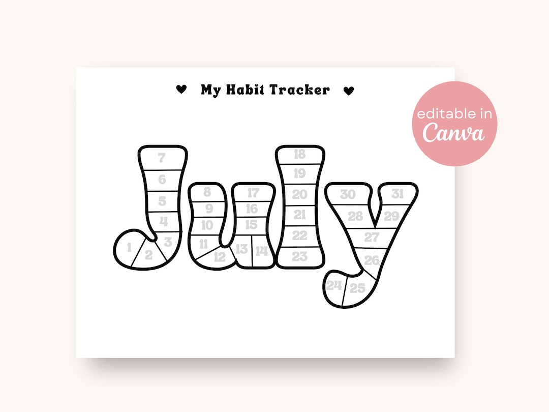July 2025 Habit Tracker Editable Printable | Daily Workout Reading Log ...