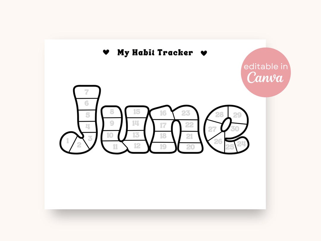 June 2025 Habit Tracker Editable Printable | Daily Workout Reading Log ...