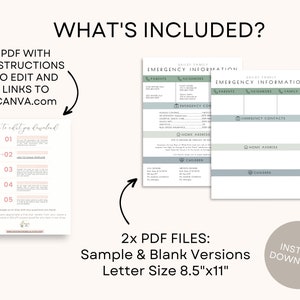 Emergency Information Sheet | Editable Emergency Contact Info Template ...