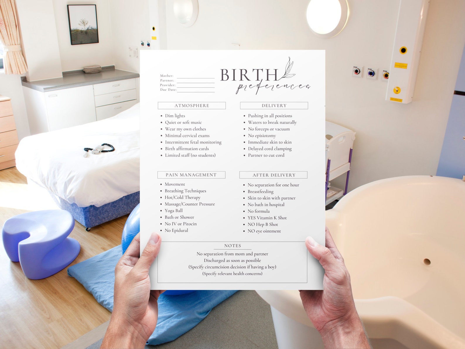 Birth Plan Template | Editable Birth Preferences on Canva Printable ...