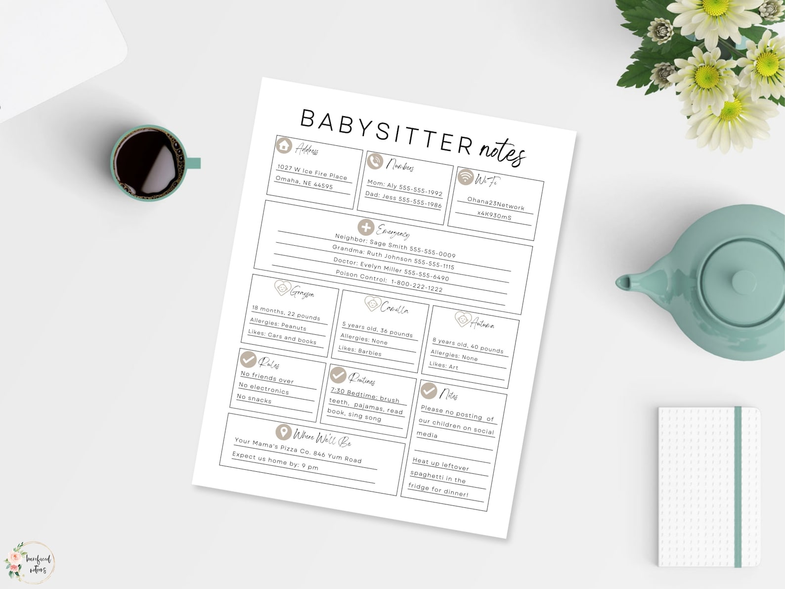 Babysitter Information Sheet | Editable Template on Canva | Babysitting ...