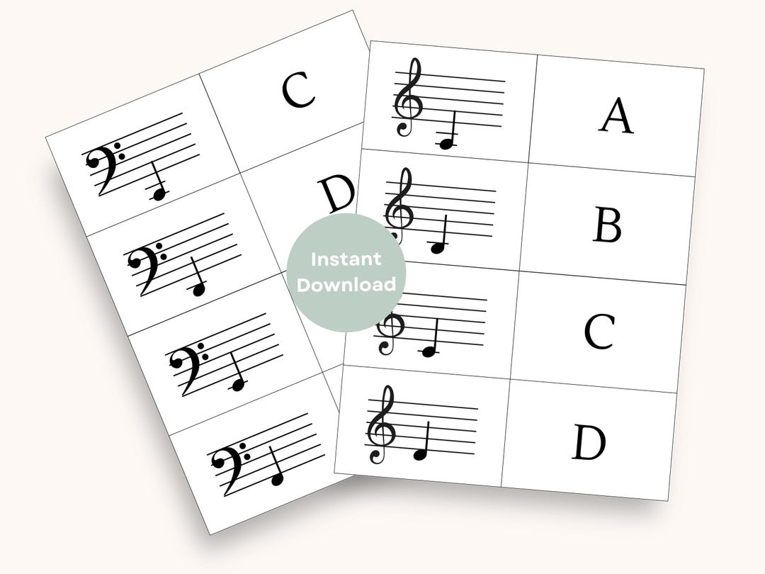 Music Notes Flash Cards Printable | Treble Clef and Bass Clef ...