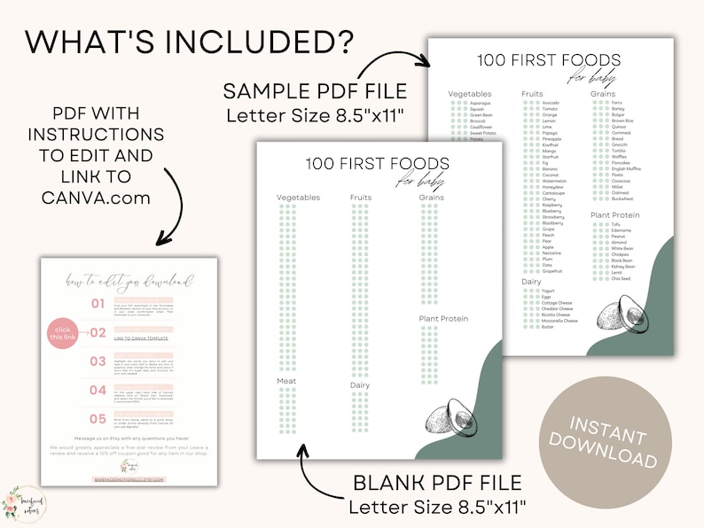 Baby's First Food Printable Template 100 First Foods | Baby Led Weaning ...