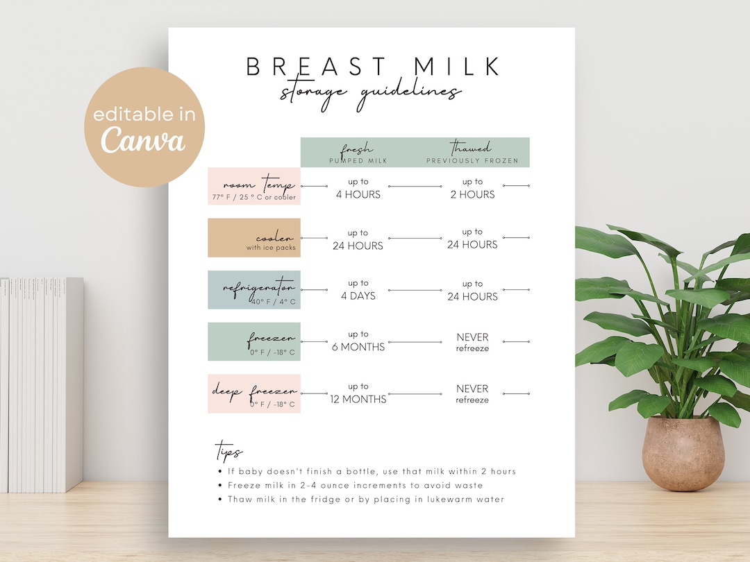 Breast Milk Storage Guidelines Editable Printable Instant Download ...