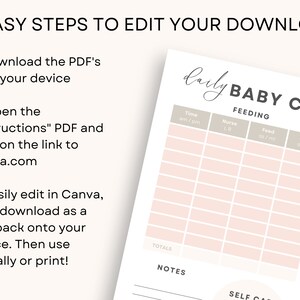 Daily Baby Tracker Printable | Blush Editable Baby Log Book Newborn Log ...