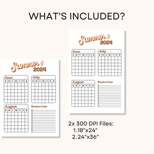Printable Summer Calendar Poster With Bucket List for 2024 Retro June ...