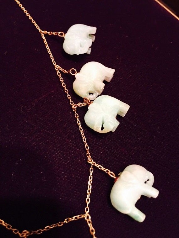 Antique eleven elephants family necklace in 14K gold… - Gem