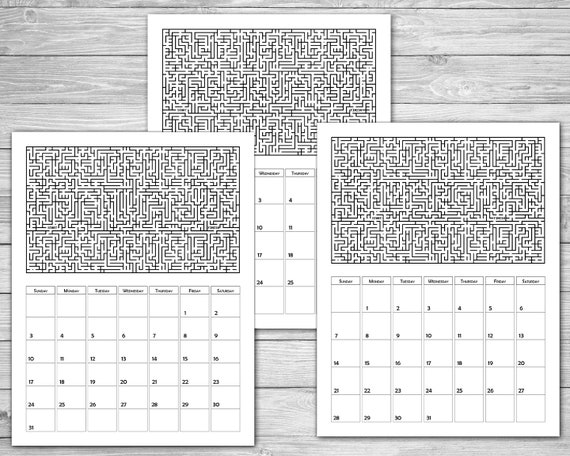 Maze Calendar 2022 Download and Print Now | Etsy