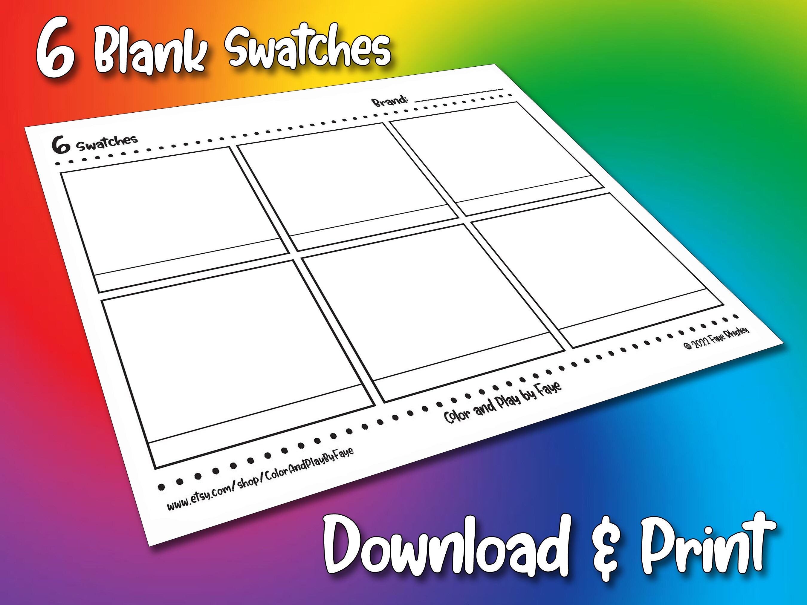 6 Swatch Blank Color Chart Printable Page DIY Color Chart - Etsy