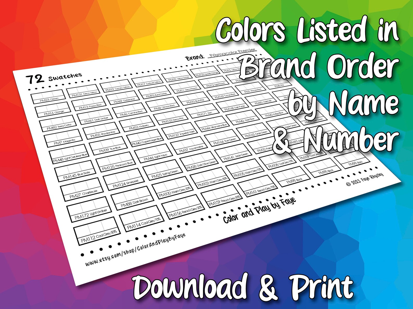 Prismacolor 72 Swatch Chart for Chisel Tip Art Marker Set | DIY ...