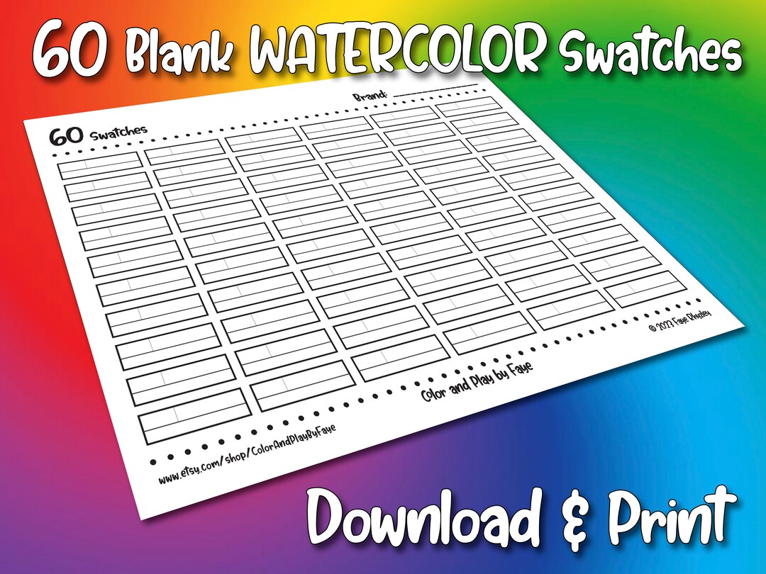 60 Watercolor Swatch Page Blank DIY Color Chart Printable - Etsy