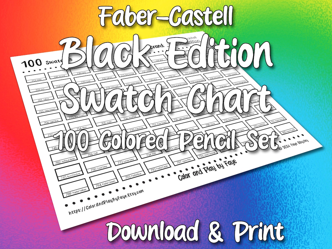 Faber Castell Black Edition 100 Swatch Chart for Colored Pencil Set ...