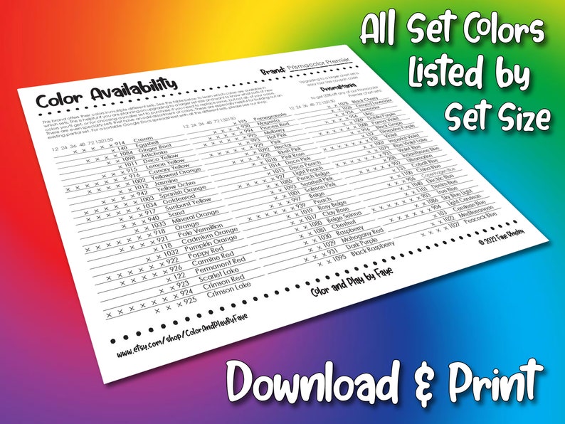 Prismacolor Premier 150 Swatch Chart Bundle DIY Colored Pencil Charts ...