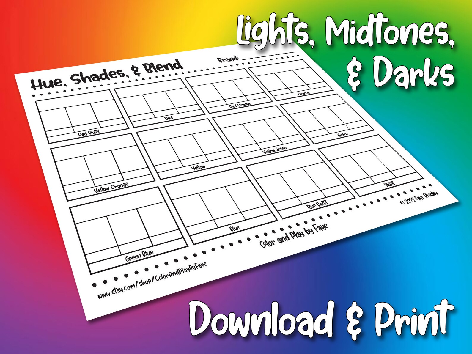 Blank Hue and Shades Chart Printable Page DIY Color Chart Download and ...