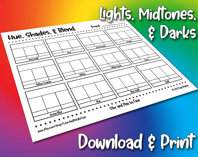Blank Hue and Shades Chart Printable Page DIY Color Chart Download and ...
