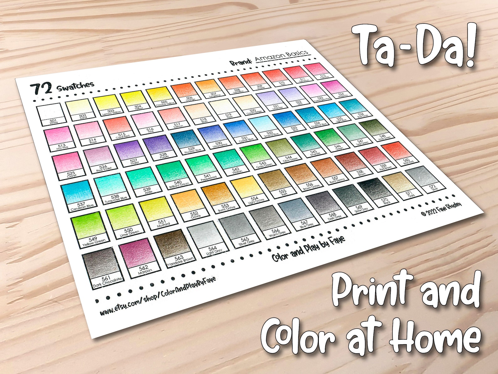 Amazon Basics 72 Swatch Page DIY Colored Pencil Charts - Etsy
