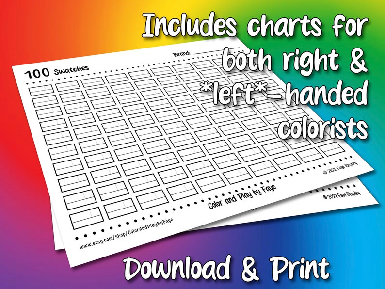 Swatch Chart 100 for Watercolor Pencils | DIY Printable PDF Color Chart ...