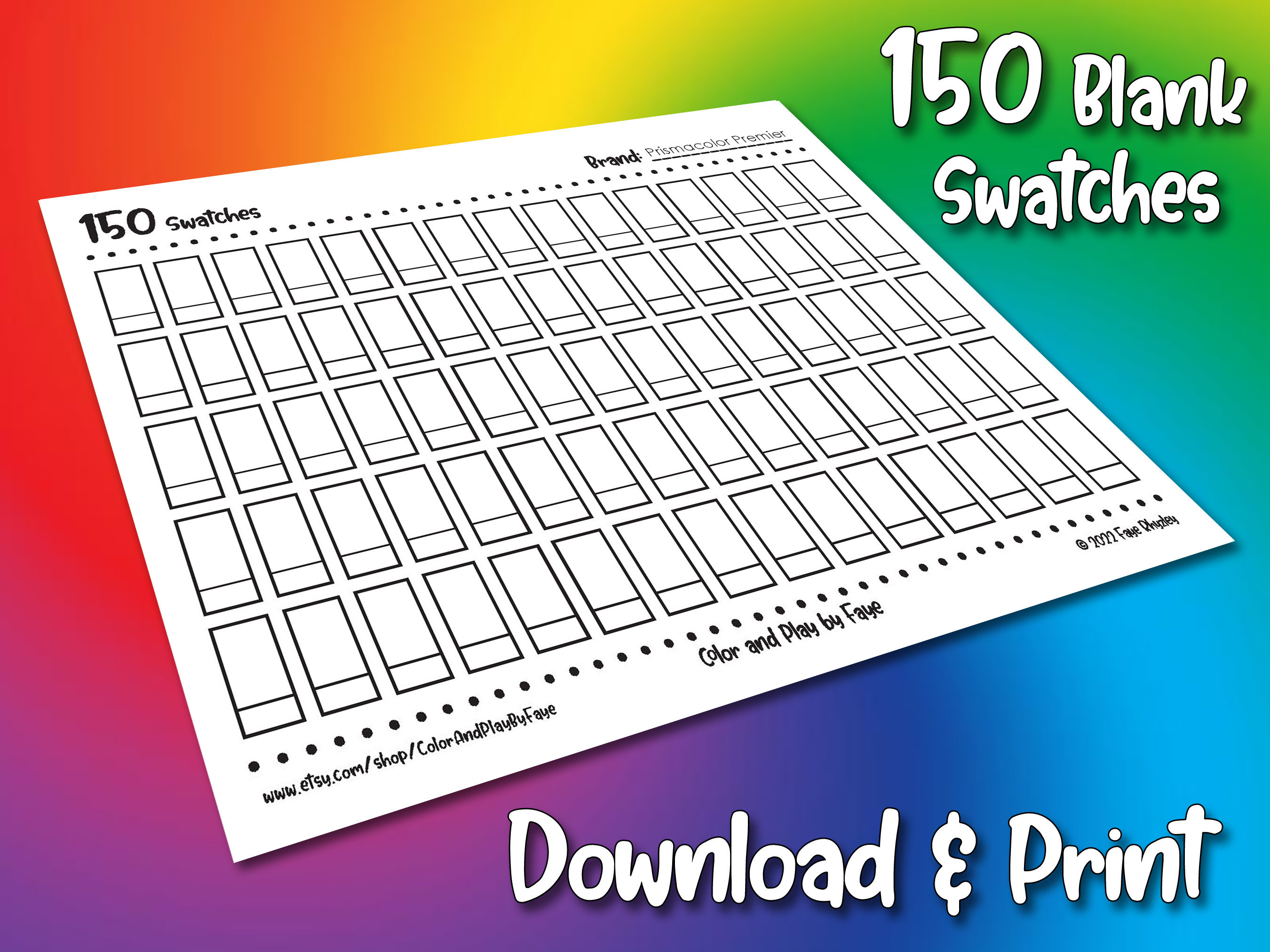 Prismacolor Premier 150 Swatch Chart Bundle DIY Colored Pencil Charts ...