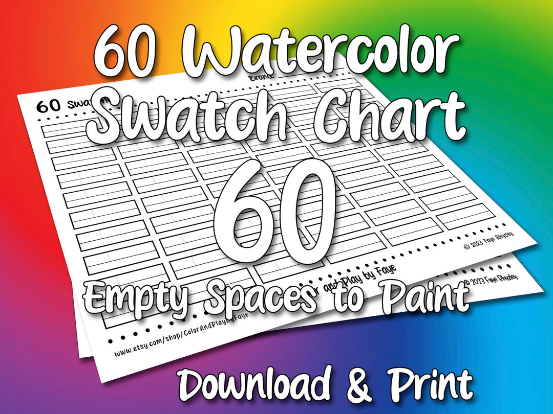 60 Watercolor Swatch Page Blank DIY Color Chart Printable Page Paint or ...