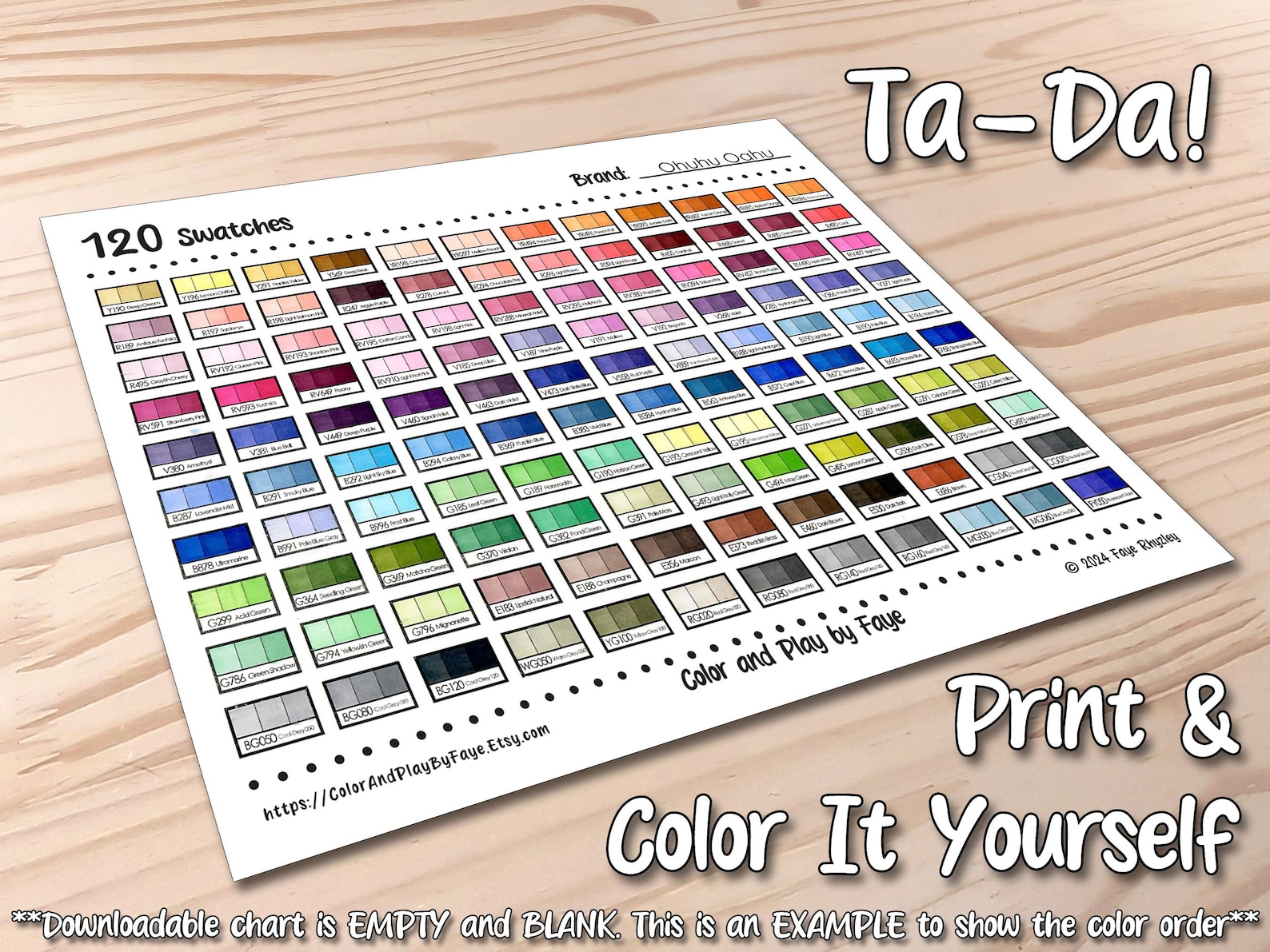 Ohuhu Oahu New 120 Swatch Chart for Chisel Tip Alcohol Marker Set | DIY ...