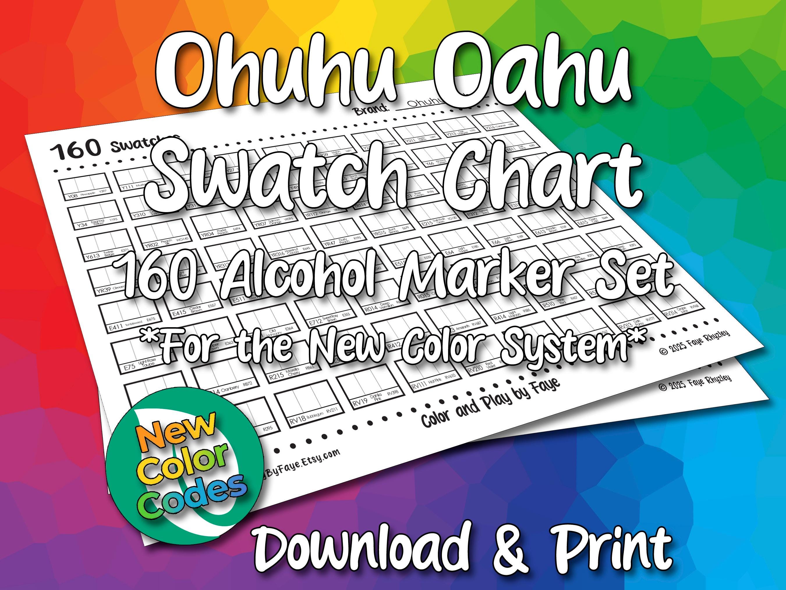 New Numbers Ohuhu Oahu 160 Swatch Chart for Chisel Tip Alcohol Marker ...